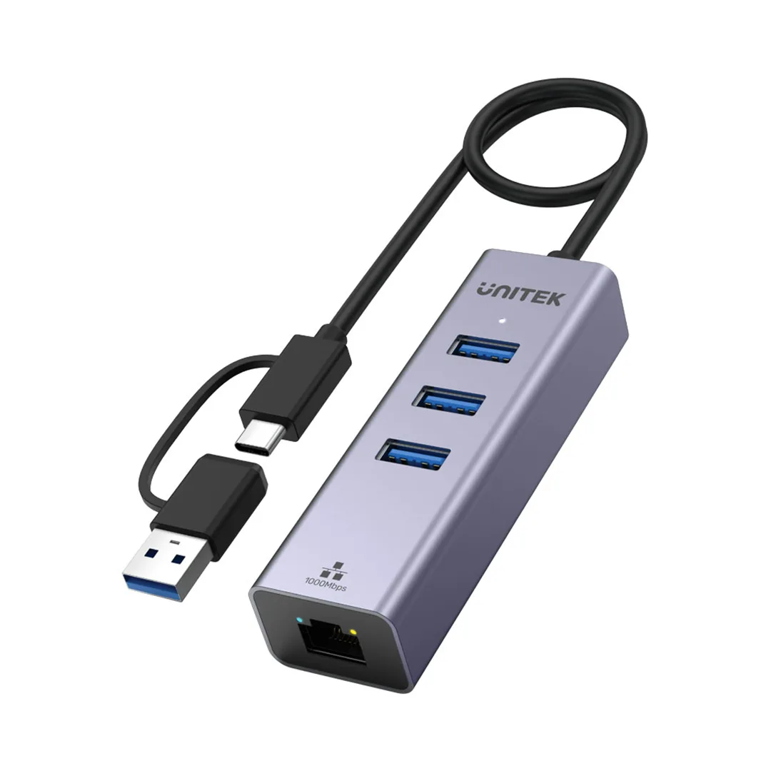 Unitek 3-Port USB3.0 HUB with Gigabit LAN | Type-A/C Adapter (Y-3088B ...